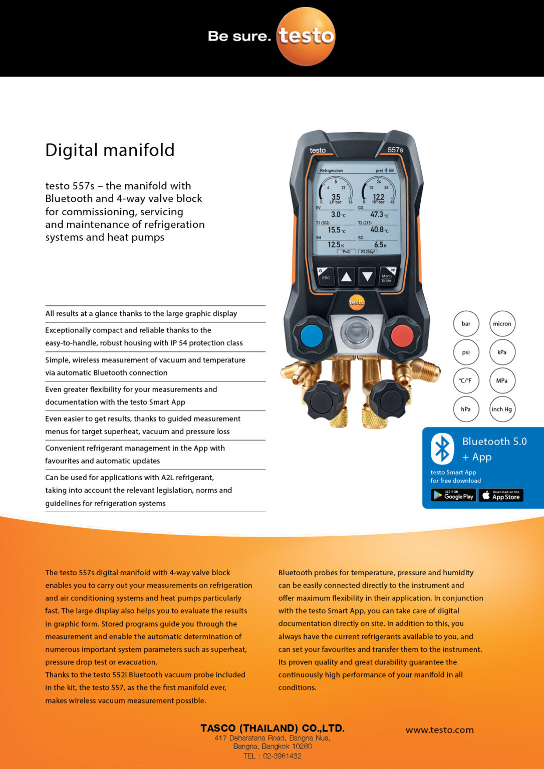 testo 557s Smart Vacuum Kit with filling hoses - Smart digital manifold ...